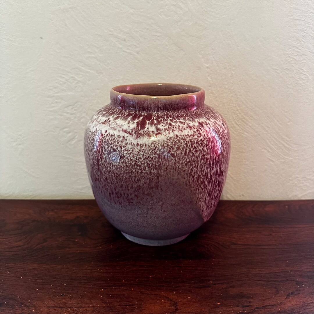 Vintage MCM Rare Royal Hickman Pottery Purple/ White Drip Glaze 7.25 ...