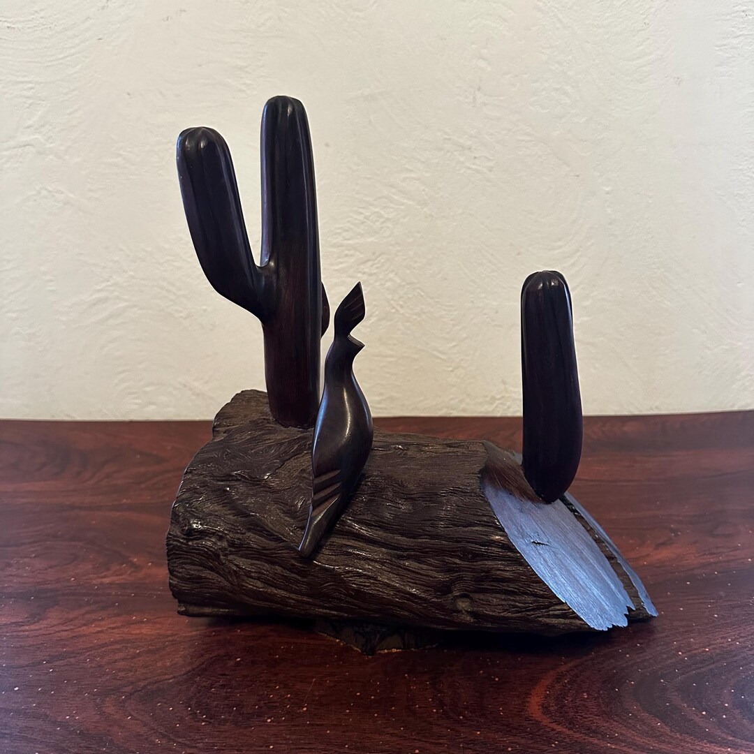 Vintage Ironwood Cactus and Quail Wooden Carved Statue 10” Tall - Etsy