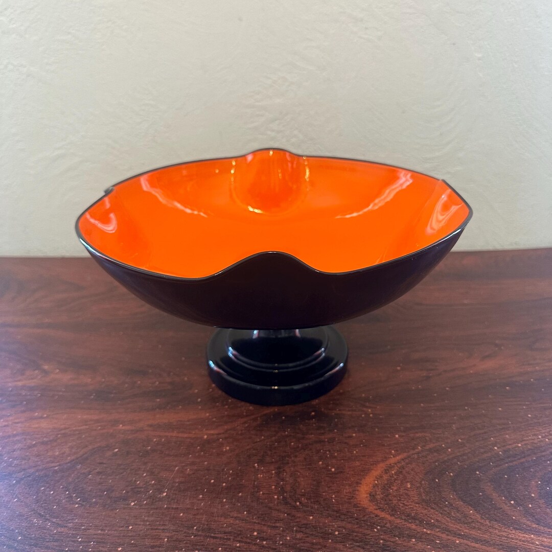 Lovely Vintage 1930’s Loetz Tango Glass Czechoslovakia Orange/ Black ...