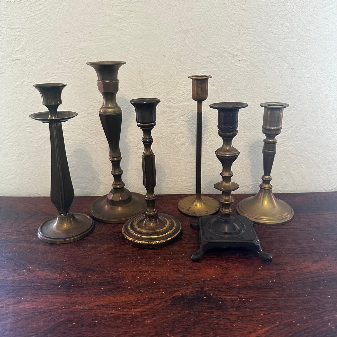 Vintage Set of 6 Mis-matched Brass Candlesticks Candlestick Holders ...