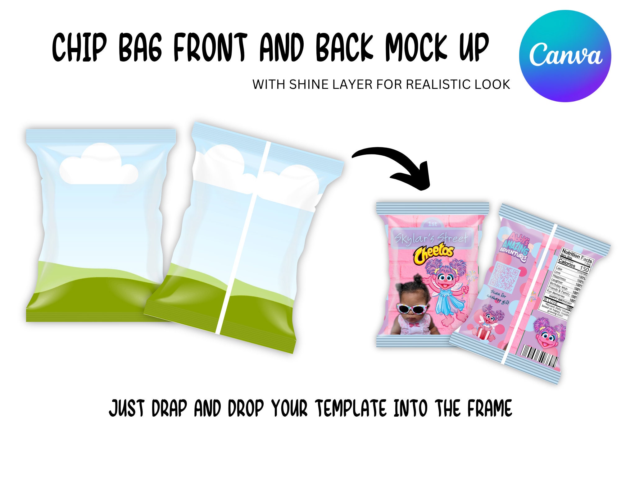 Chip Bag Mockup, Front, Back,party Favor, Chip Bag, Digital - Etsy