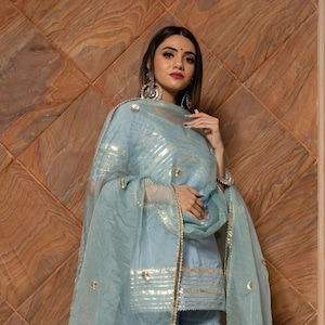 Light Blue Sharara Suit Set Cocktail Wedding Party Handmade Zari ...