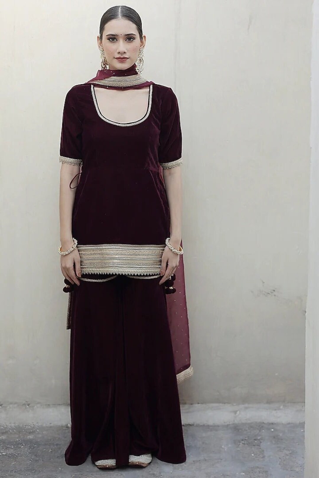 Maroon Velvet Sharara Set - Etsy