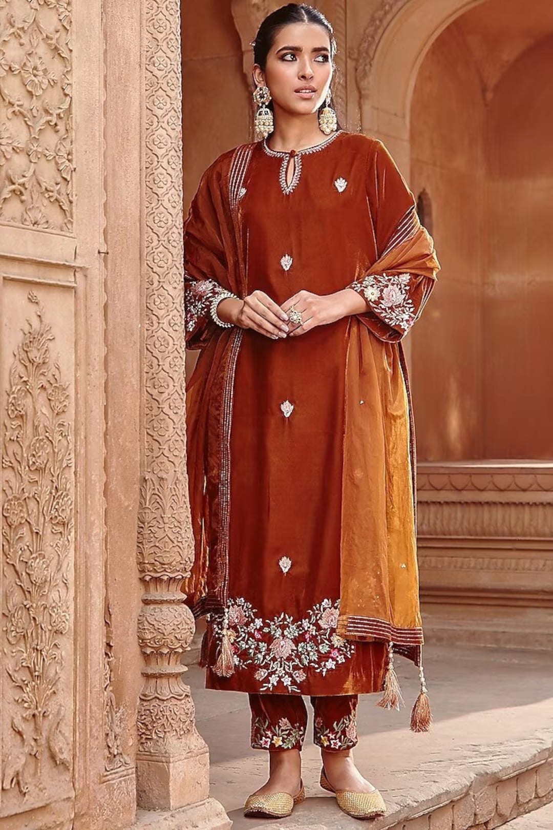 Featuring a Honey Gold Straight Kurta in Cotton Silk and Organza With ...
