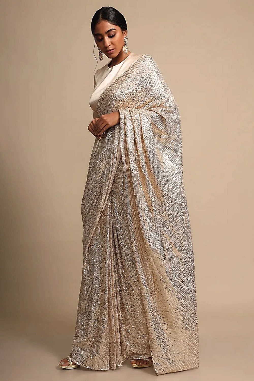 White Silver Shimmer Saree Style 2--cocktail Wedding Party Handmade ...