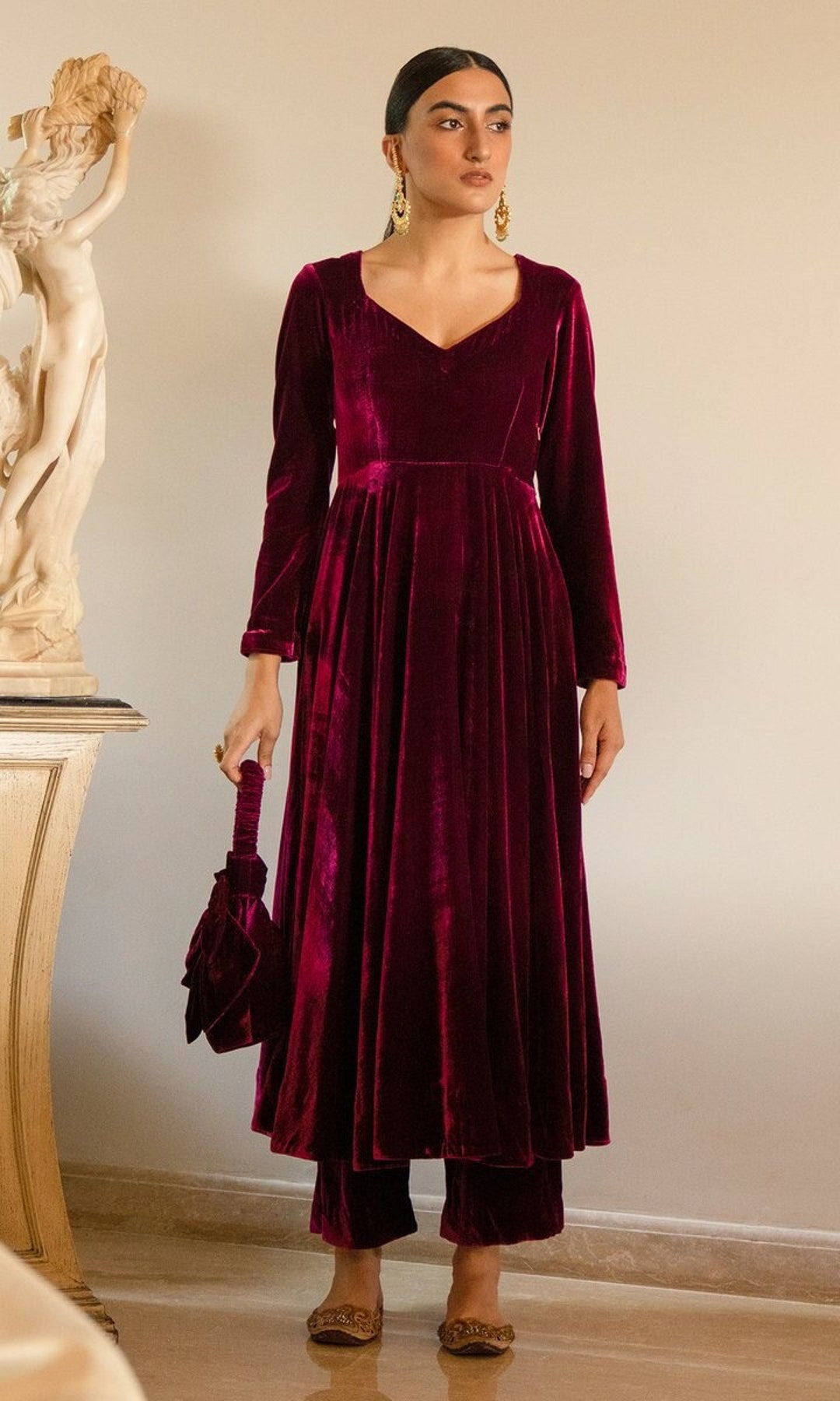 Overall Burgundy Velvet Frock Salwar Suit N Pant - Etsy