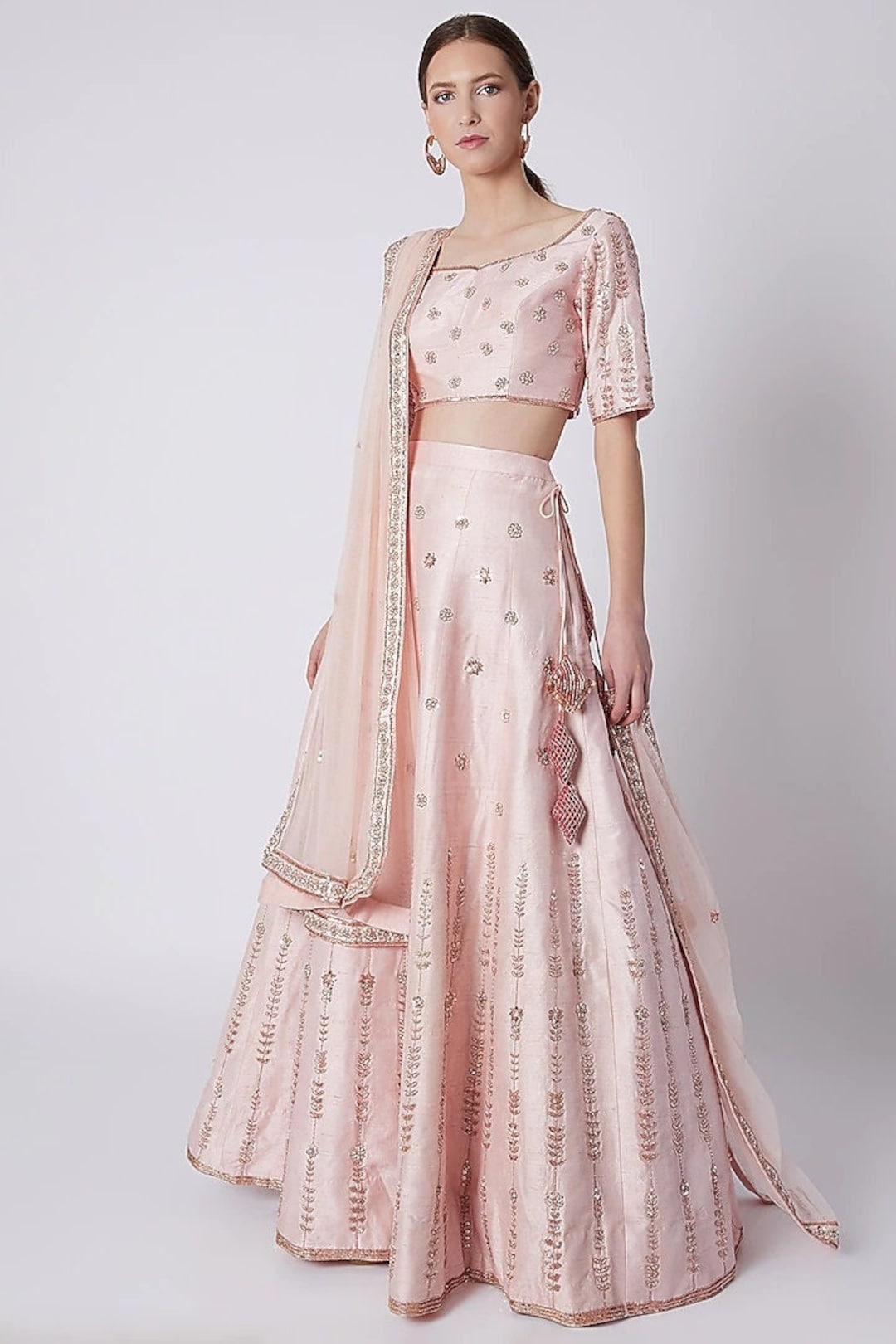 Pink Floral Embroidered Lehenga Set--prom, Evening Dress, Wedding Party ...