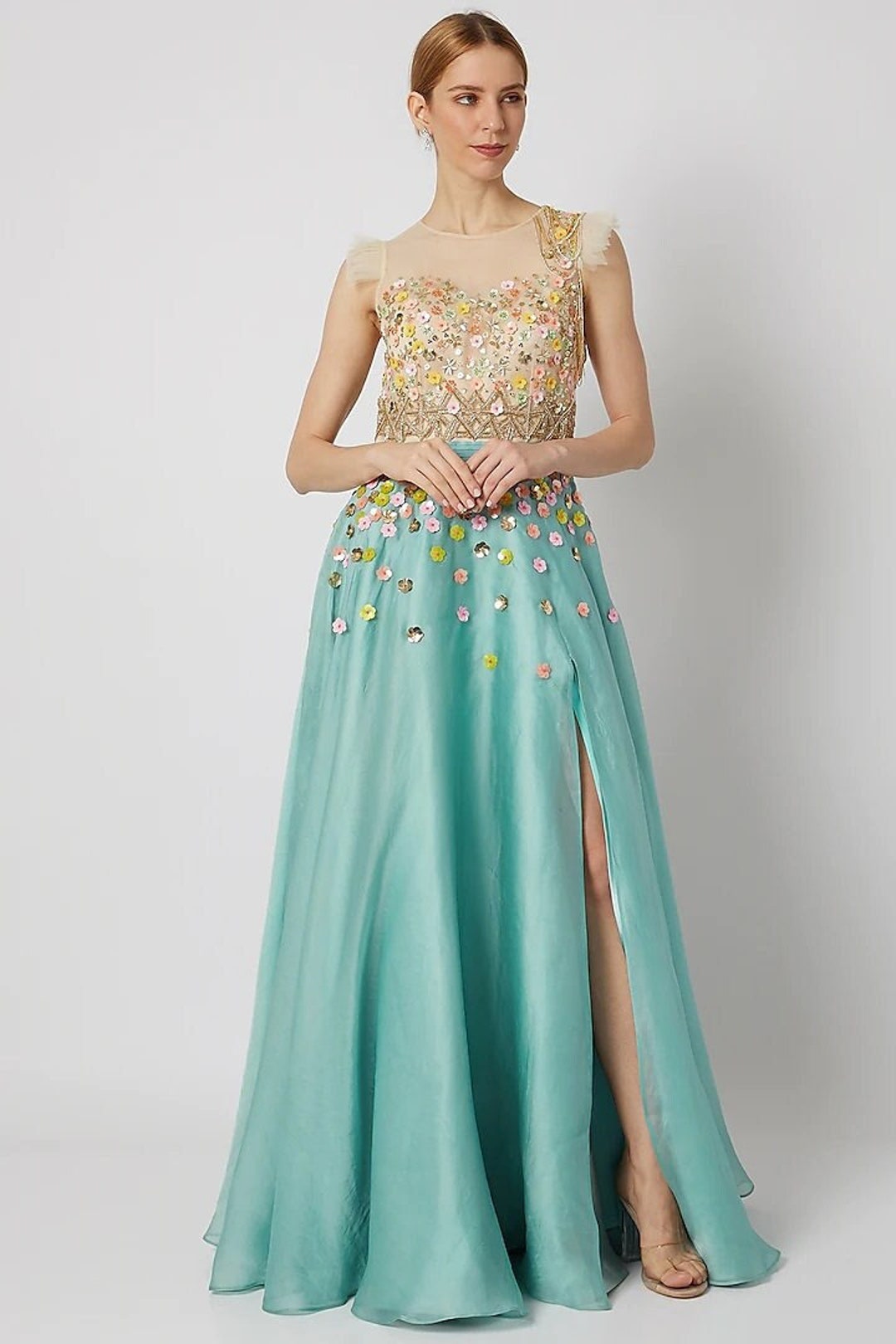 Light Blue One Piece Gown With Embroidery --prom, Evening Dress ...