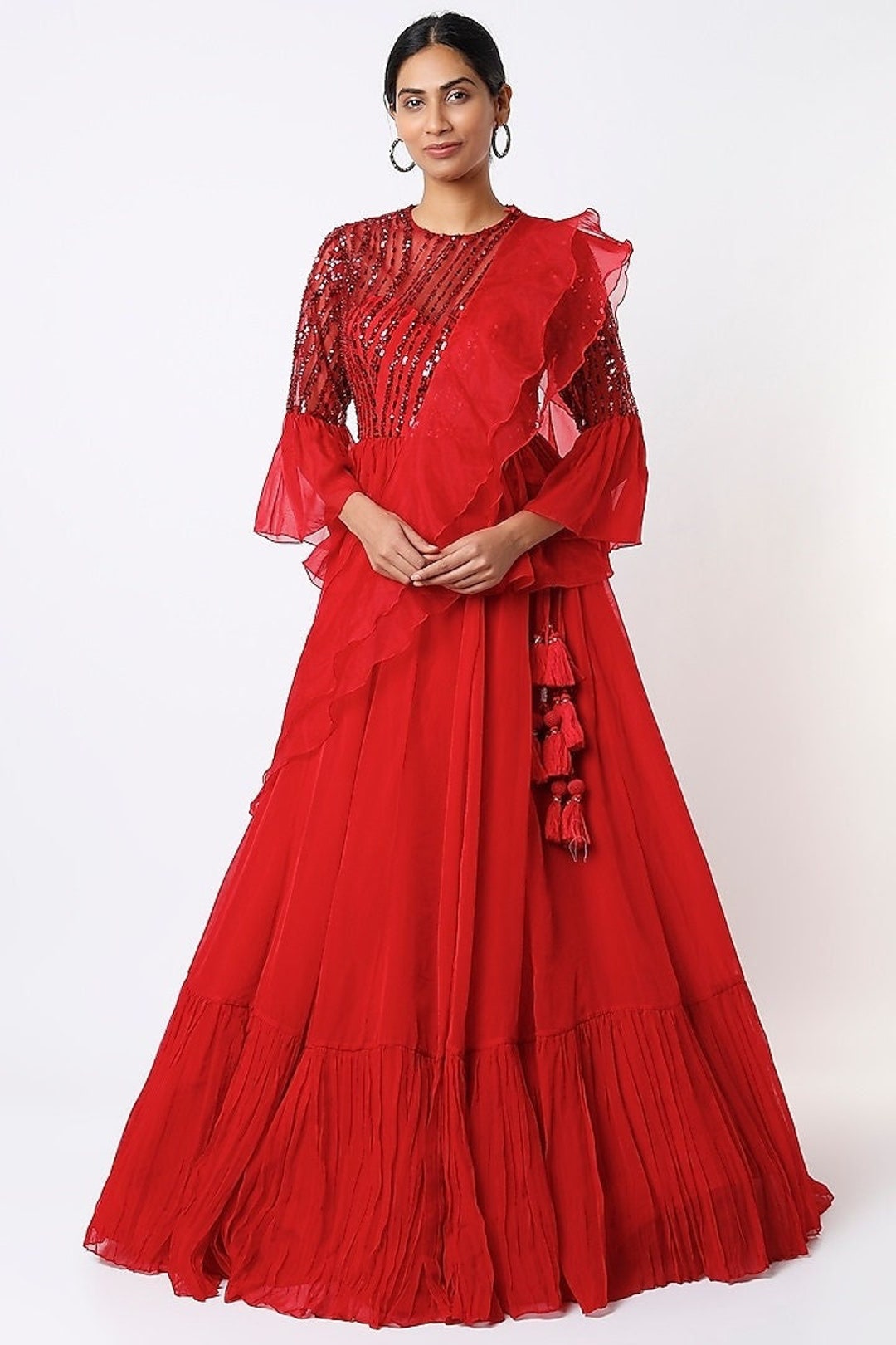 Red Embroidered Sequins Lehenga Set--prom, Evening Dress, Wedding Party ...