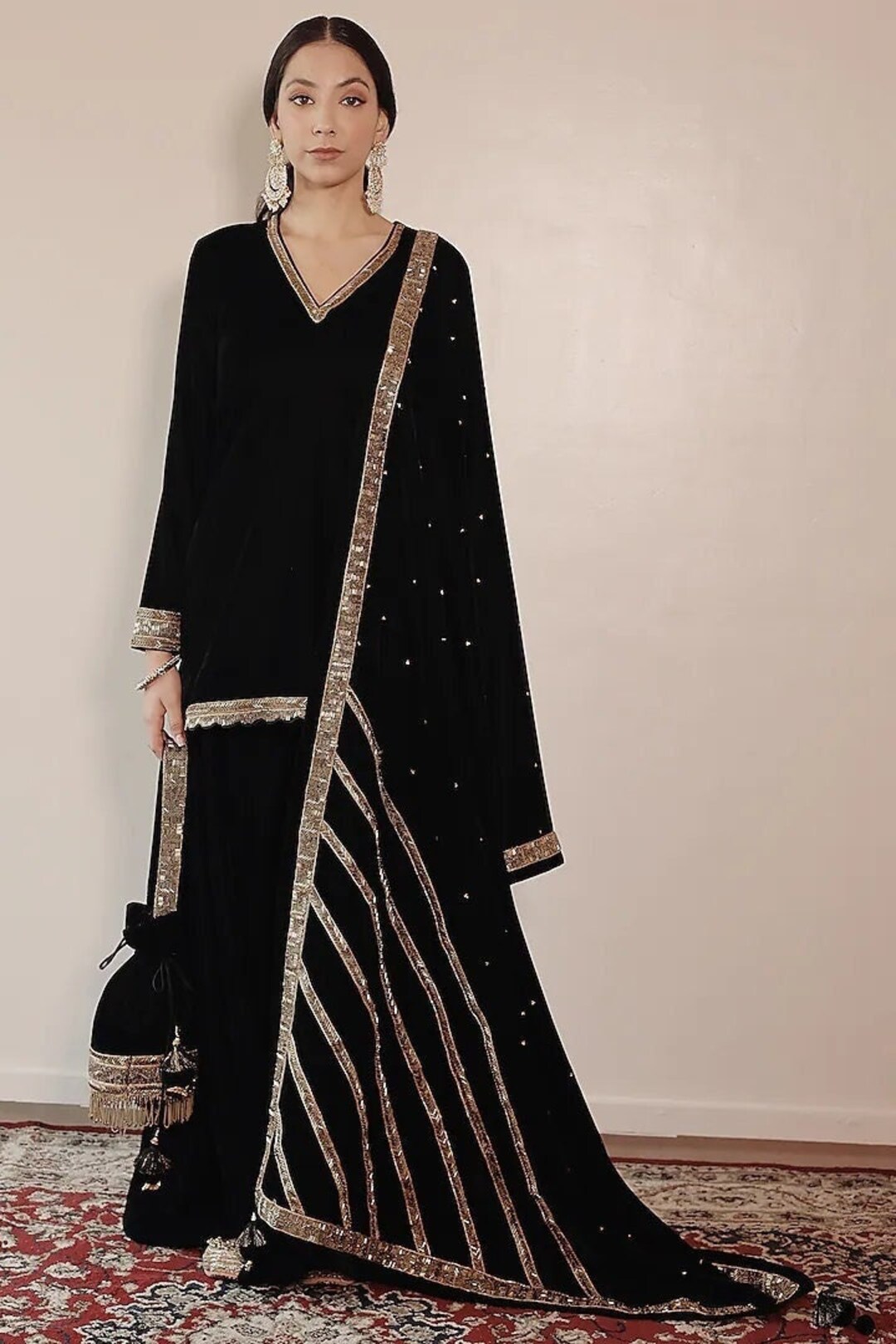 Black Silk Velvet Sharara Set - Etsy