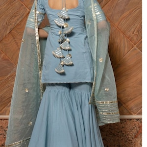 Light Blue Sharara Suit Set Cocktail Wedding Party Handmade Zari ...