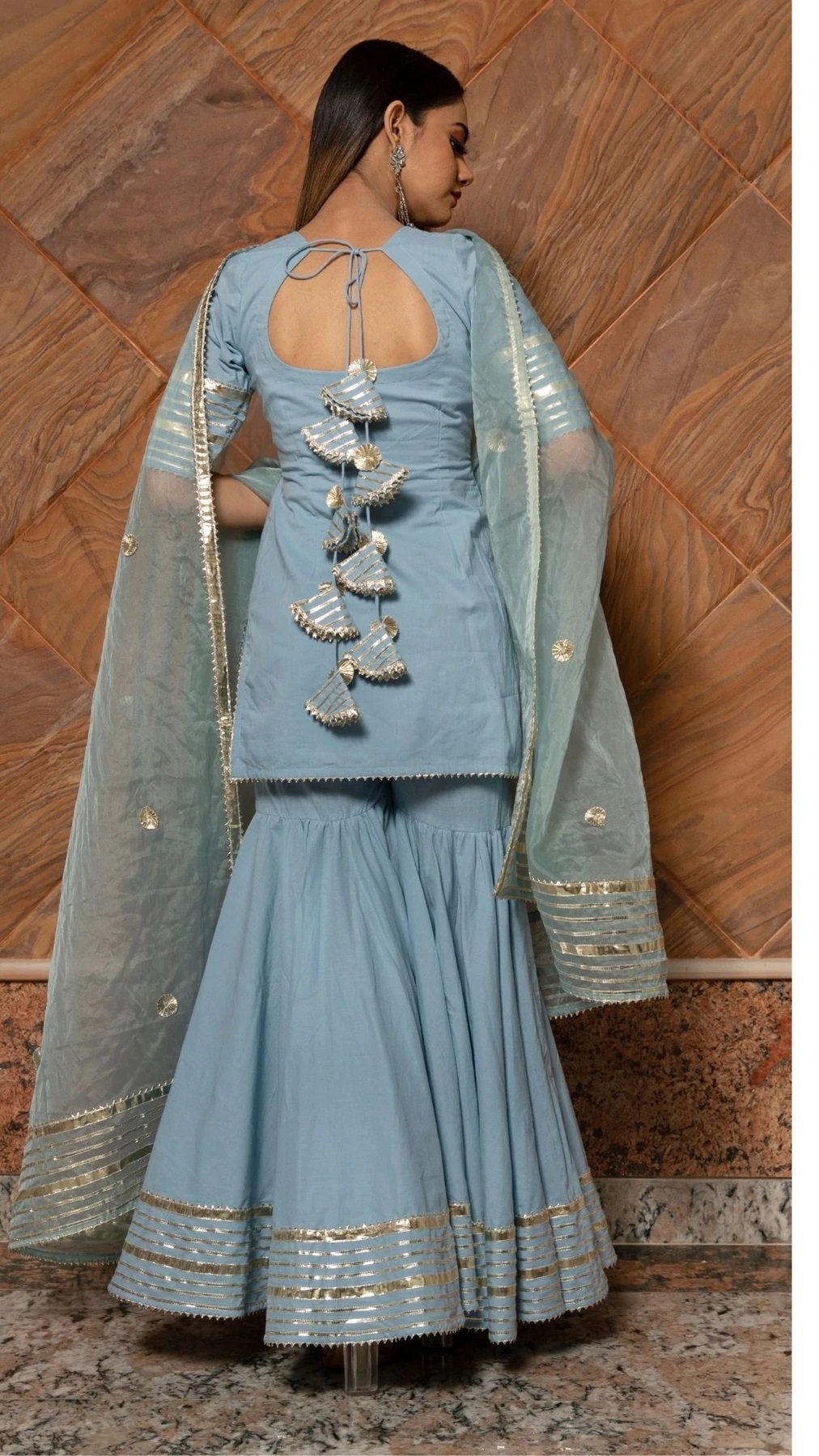 Light Blue Sharara Suit Set Cocktail Wedding Party Handmade Zari ...