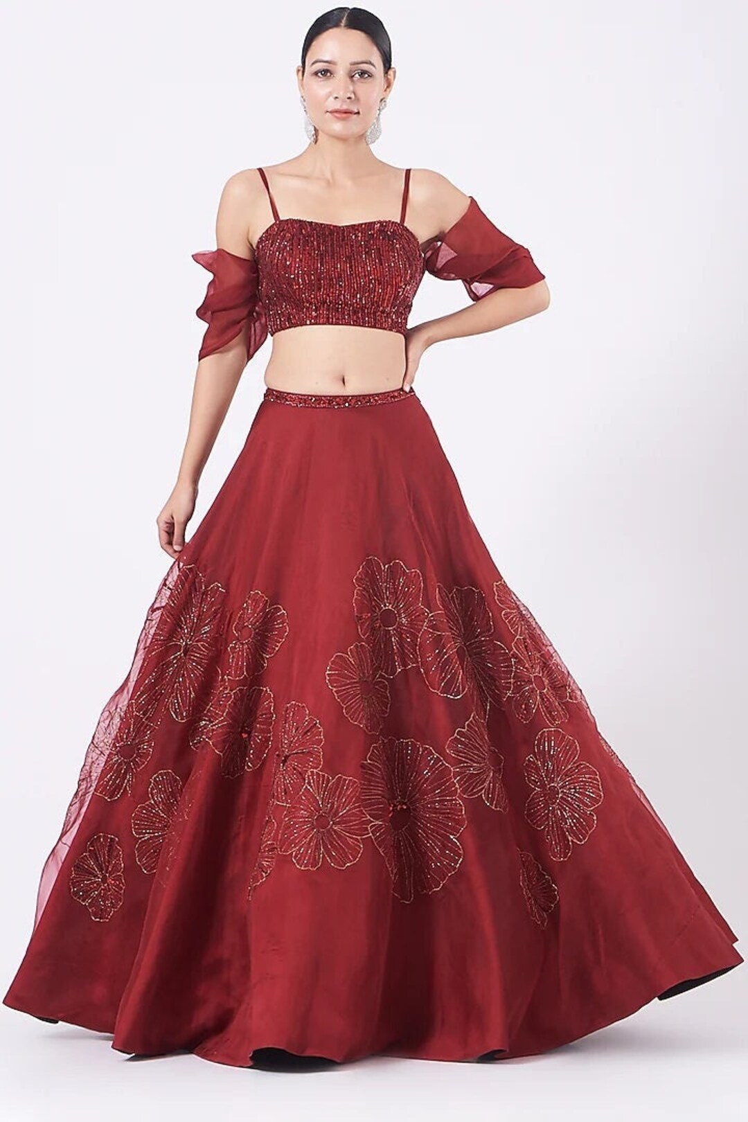 Maroon Red off Shoulder Lehenga Set --prom, Evening Dress, Wedding ...