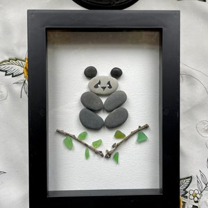 Sea Glass Pebble Art, Pebble Art Panda Bear, Gift for Animal Lover ...