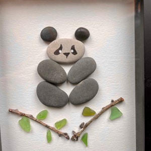 Sea Glass Pebble Art, Pebble Art Panda Bear, Gift for Animal Lover ...