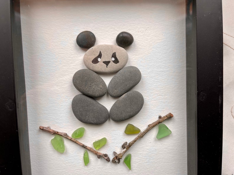 Sea Glass Pebble Art Pebble Art Panda Bear Gift for Animal - Etsy