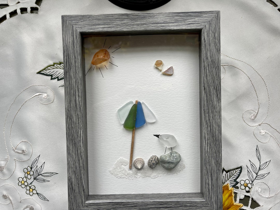 Sea Glass Pebble Art: Beach Umbrella Scene, Friendship Gift - Etsy