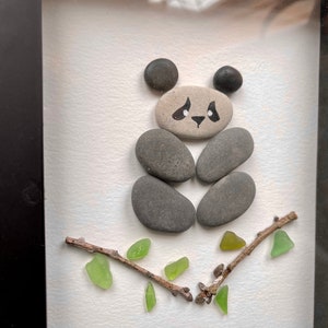 Sea Glass Pebble Art, Pebble Art Panda Bear, Gift for Animal Lover ...