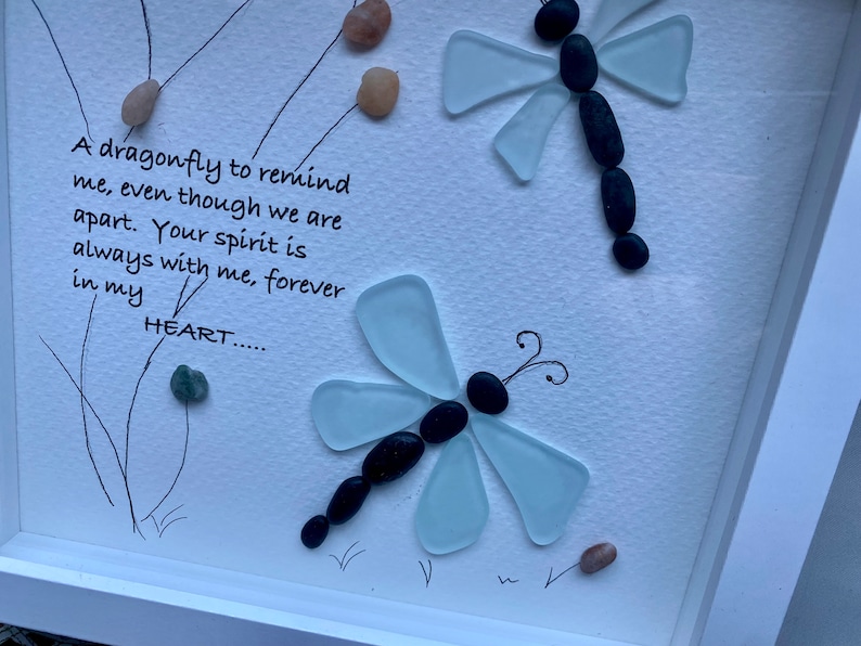 Sea Glass Dragonfly Pebble Art: Friendship Gift, Framed Picture - Etsy