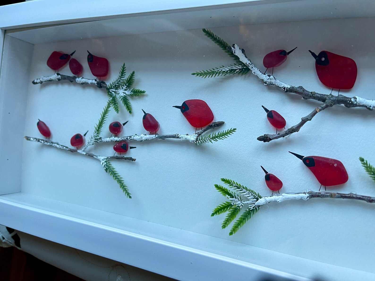 Sea Glass Cardinal Pebble Art: New England Seaglass Picture (15” X 7 ...