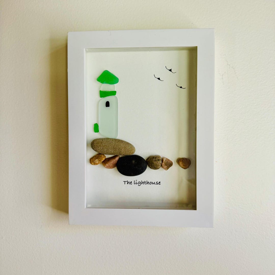 Sea Glass Lighthouse Pebble Art: Coastal Decor Gift - Etsy