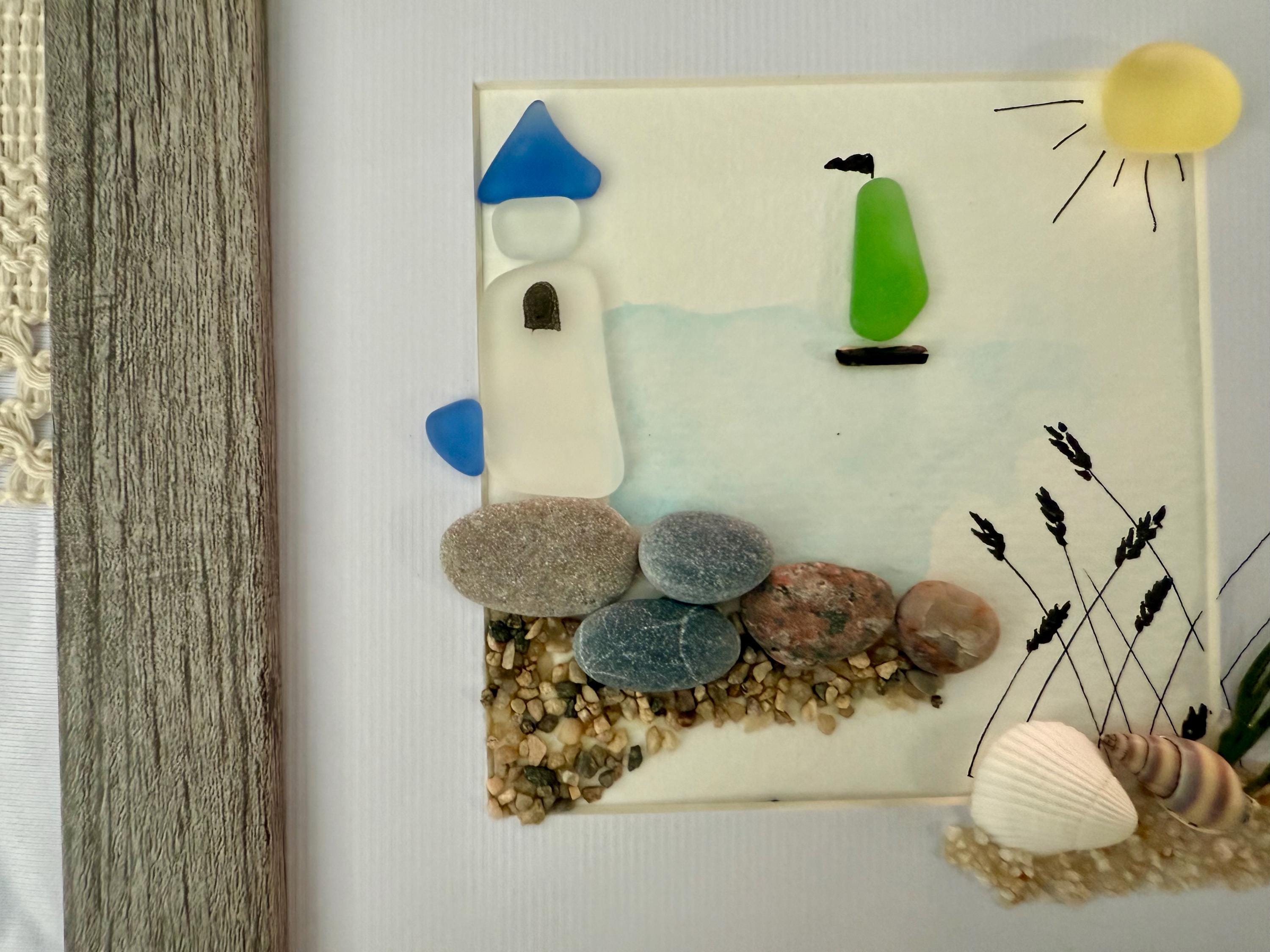 Sea Glass Pebble Art: Coastal Lighthouse & Sailboat Artwork - Etsy
