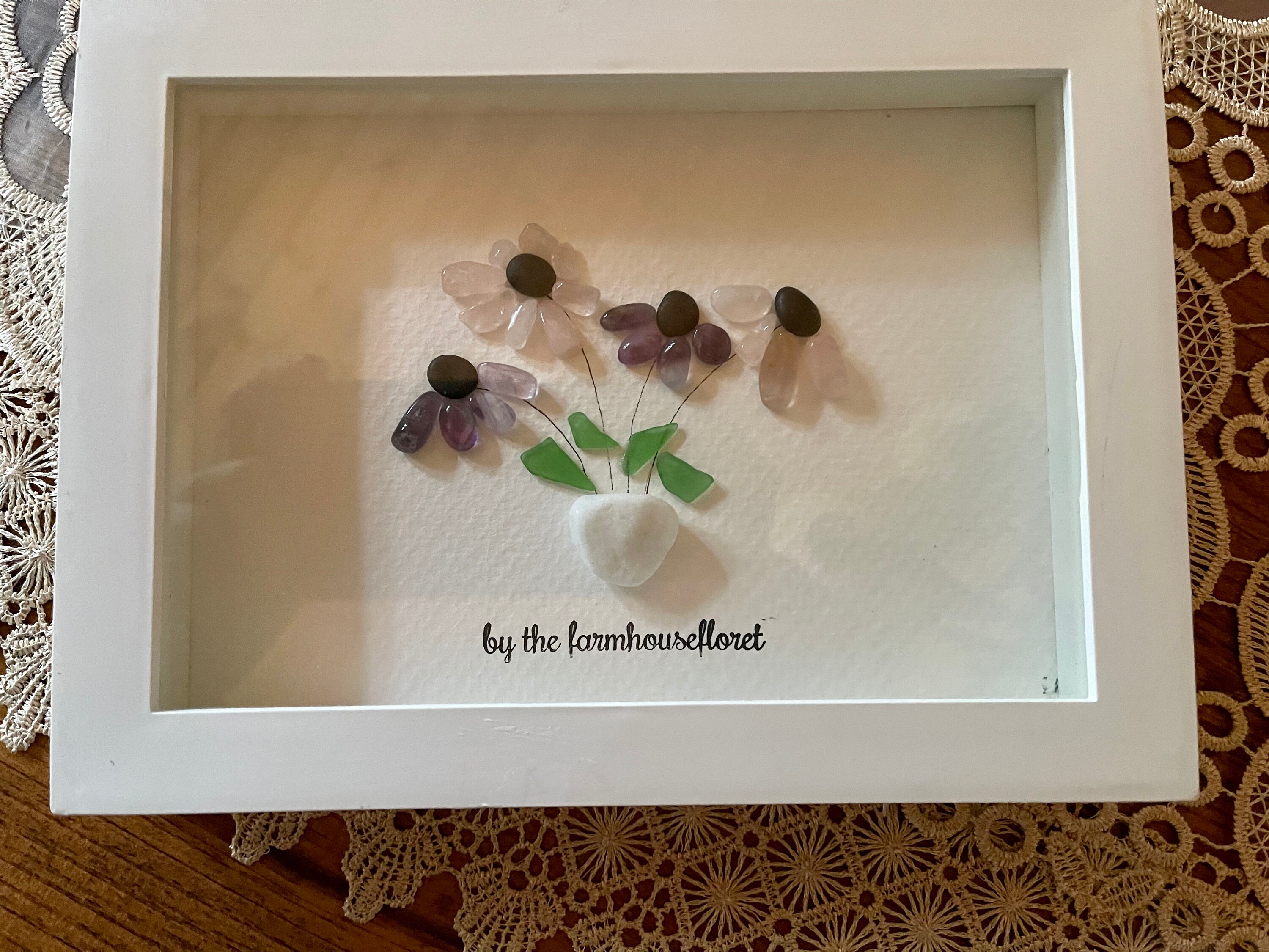 Sea Glass Pebble Art Pebble Art Flowers Gift for Her - Etsy