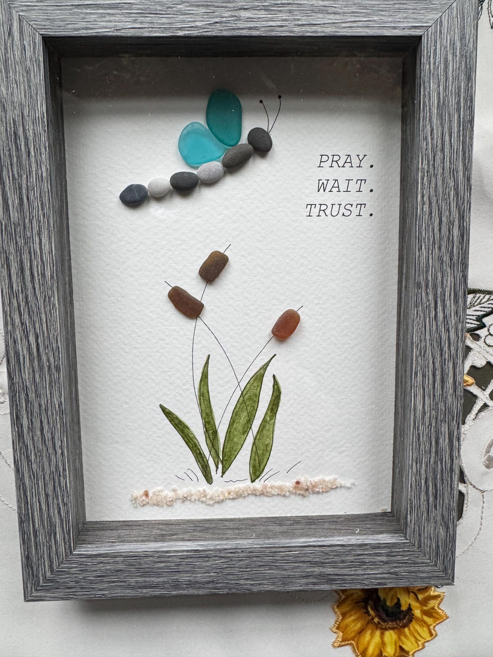 Sea Glass Dragonfly Pebble Art: Framed Friendship Gift - Etsy
