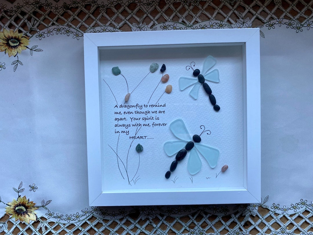 Sea Glass Dragonfly Pebble Art: Friendship Gift, Framed Picture - Etsy