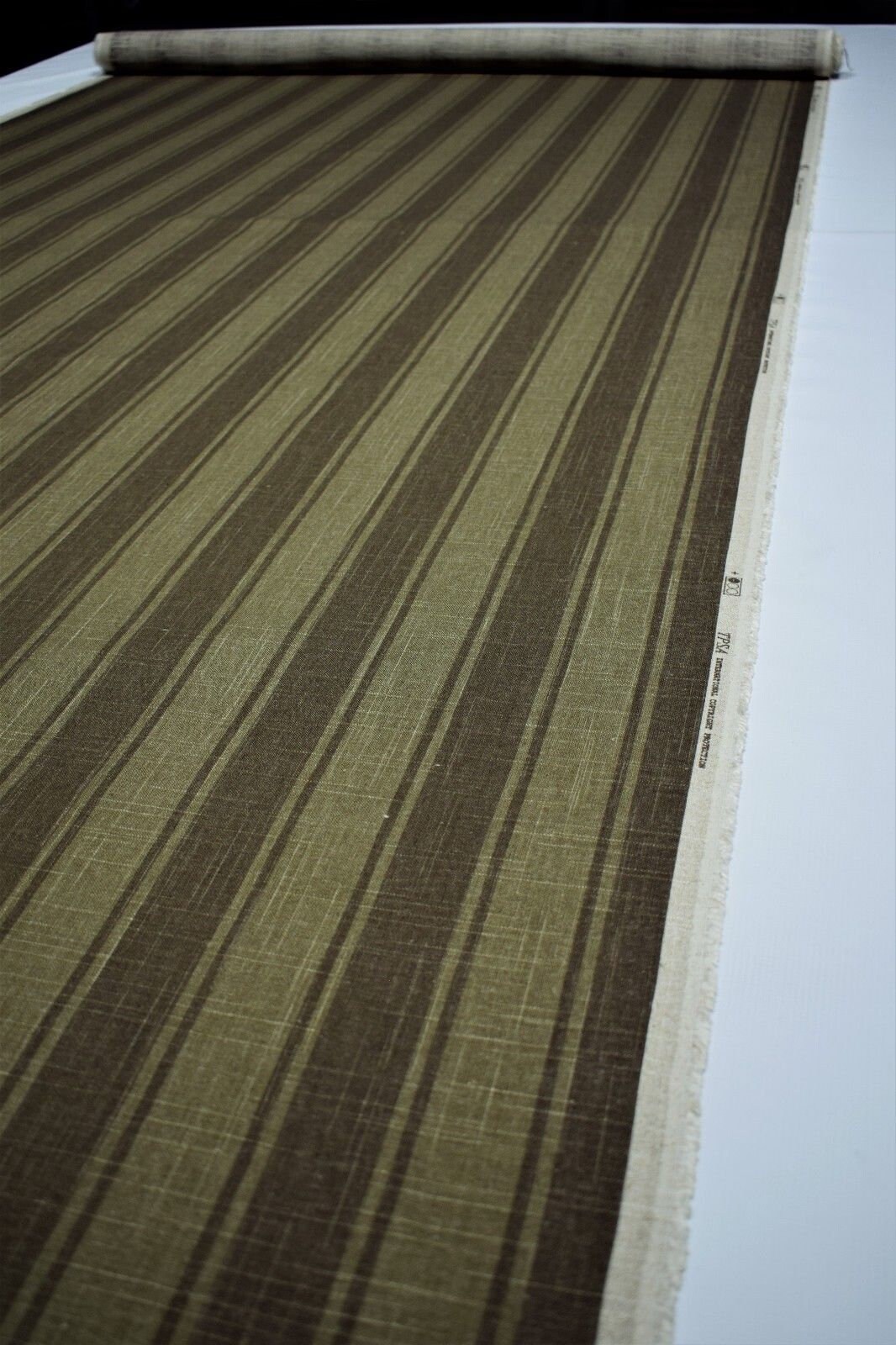 Brown Green Linen Striped Drapery Upholstery Fabric Stroheim Print ...