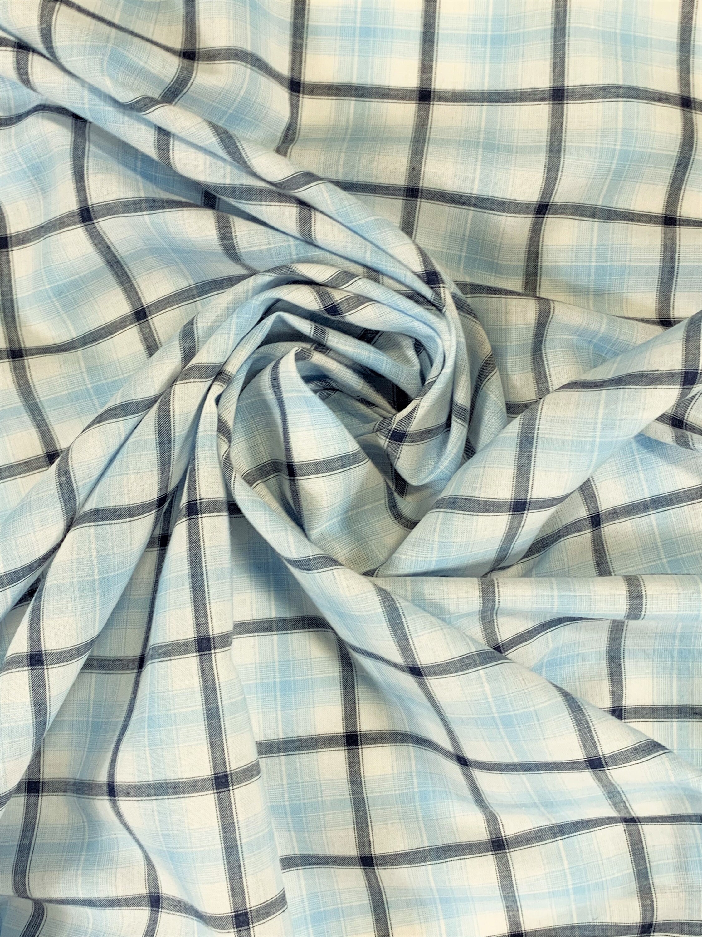 Light Blue Navy Plaid 100% Cotton Apparel Fabric By The Yard Great For ...