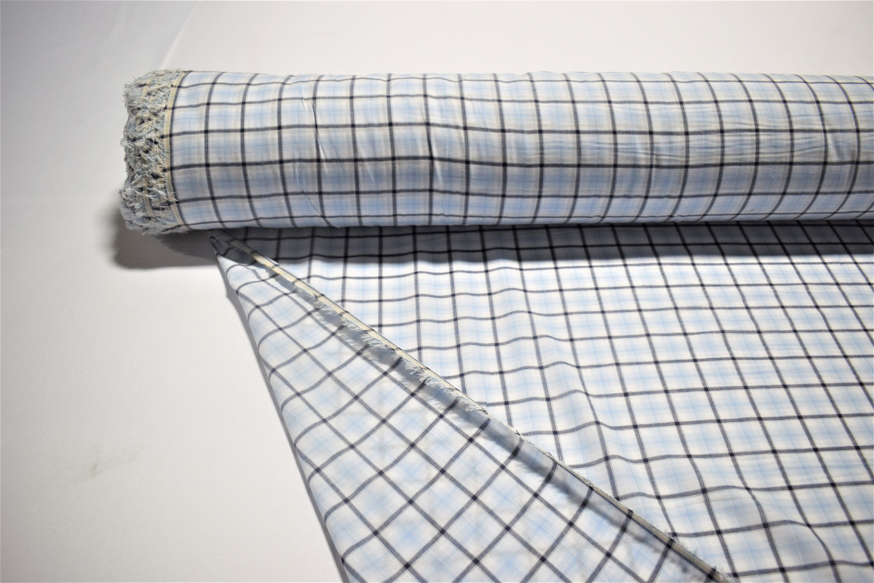 Light Blue Navy Plaid 100% Cotton Apparel Fabric By The Yard Great For ...