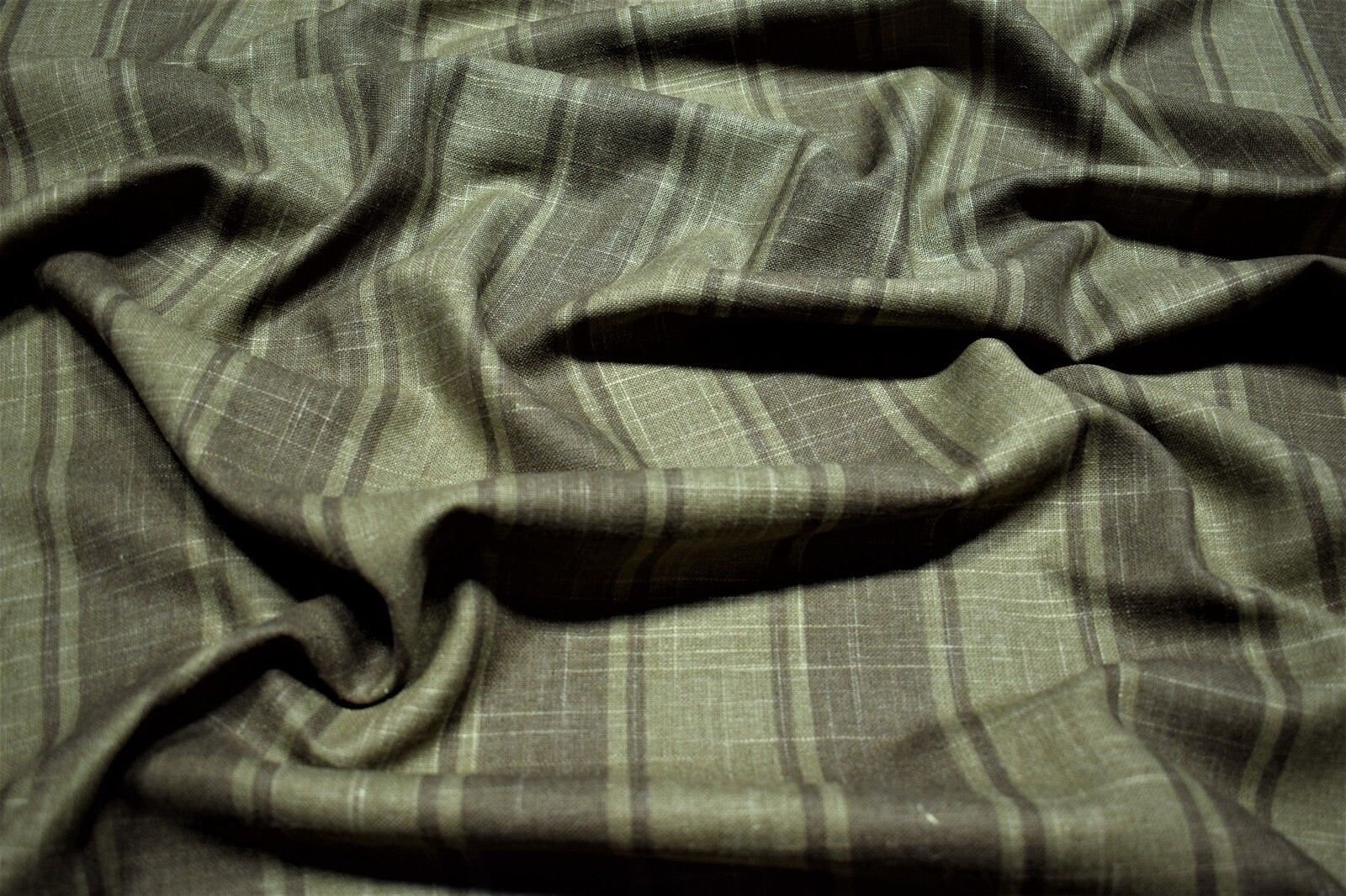 Brown Green Linen Striped Drapery Upholstery Fabric Stroheim Print ...