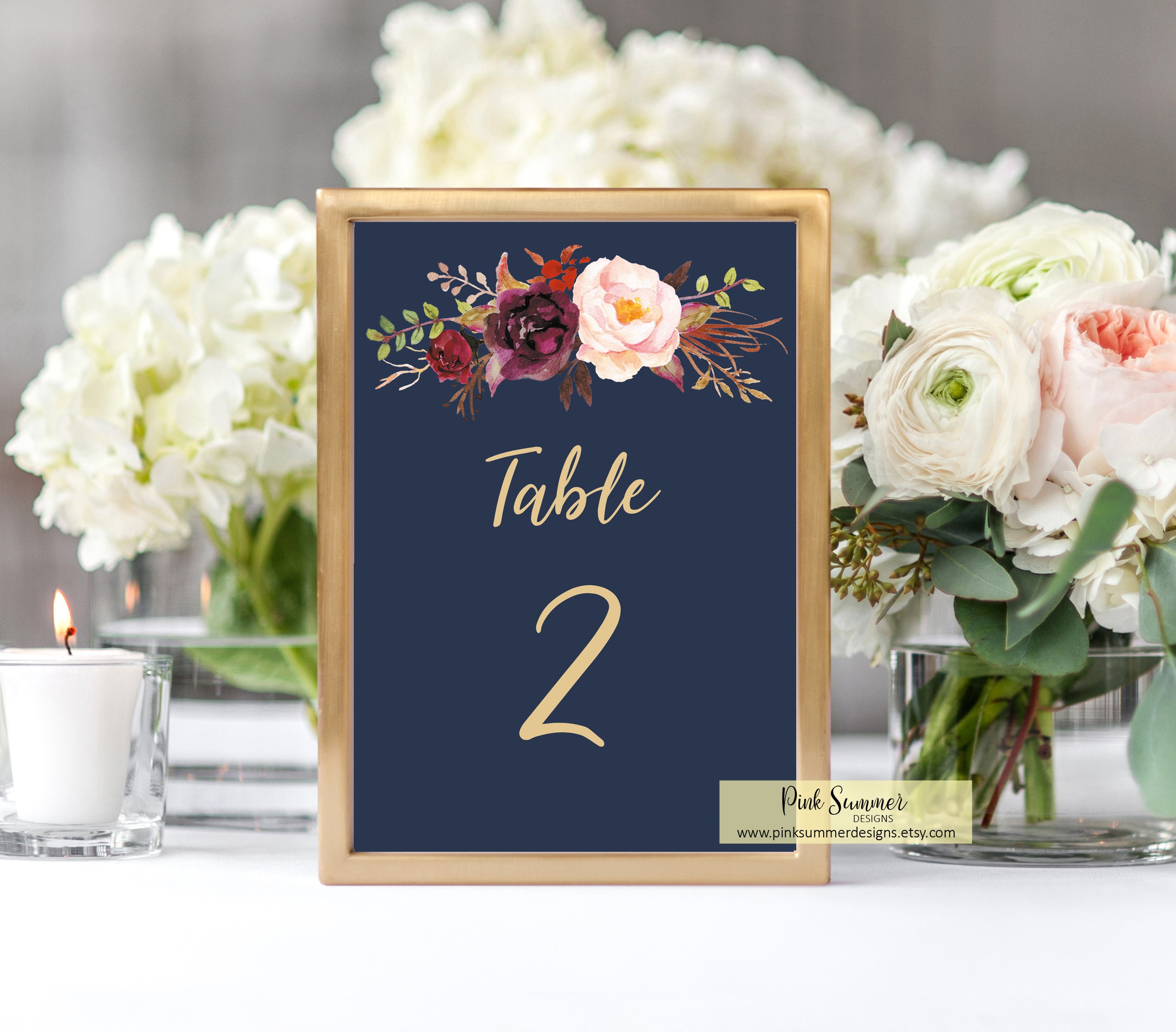 Navy Wedding Table Numbers Printable Table Numbers Wedding | Etsy