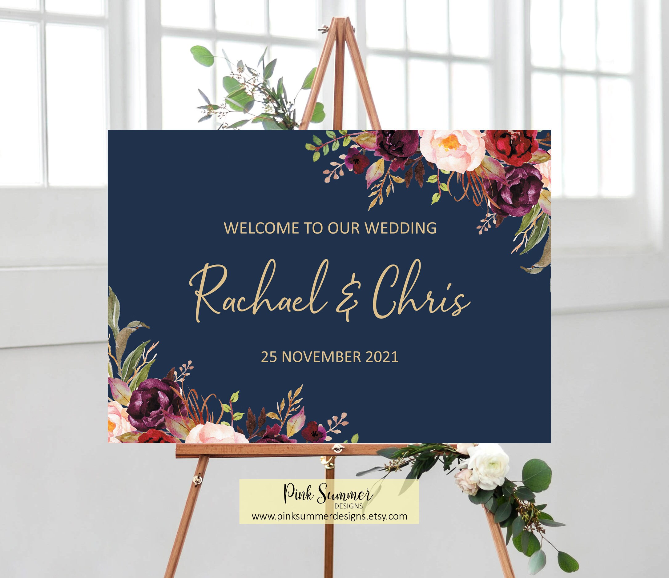 Decorations Floral Welcome to our Wedding Sign Printable Navy Printable ...