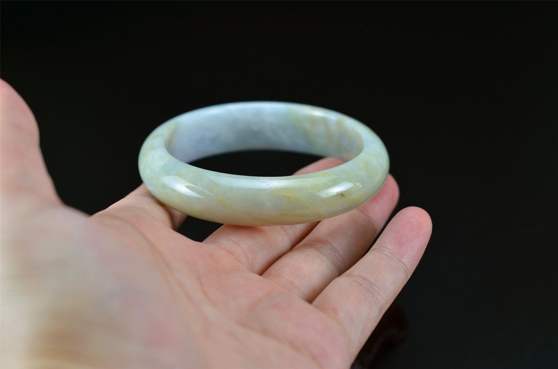Yellow Jadeite Jade Bangle Translucent Authentic Stone 56.6mm ...