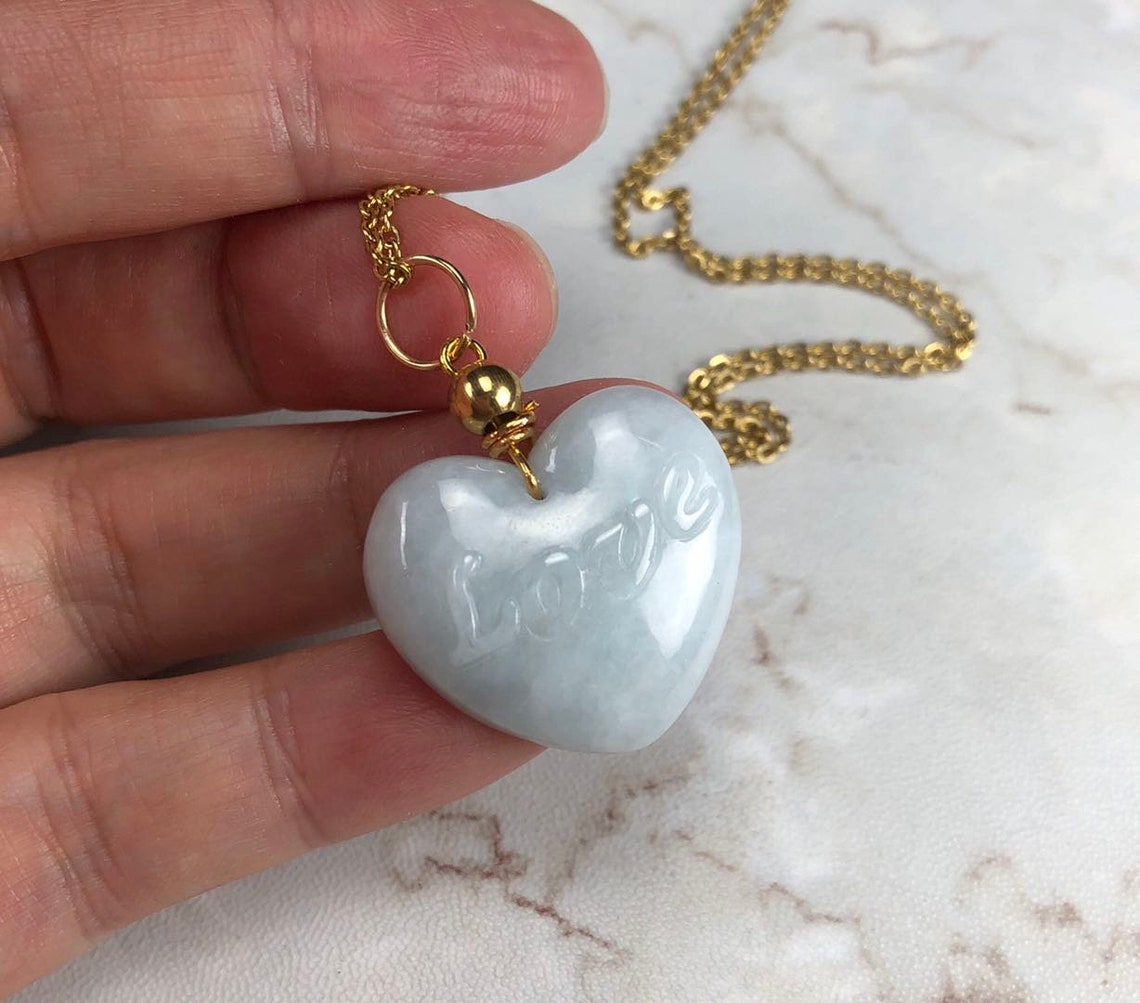 Natural Jadeite Love Heart Pendant Jade Necklace 20092250 - Etsy New ...
