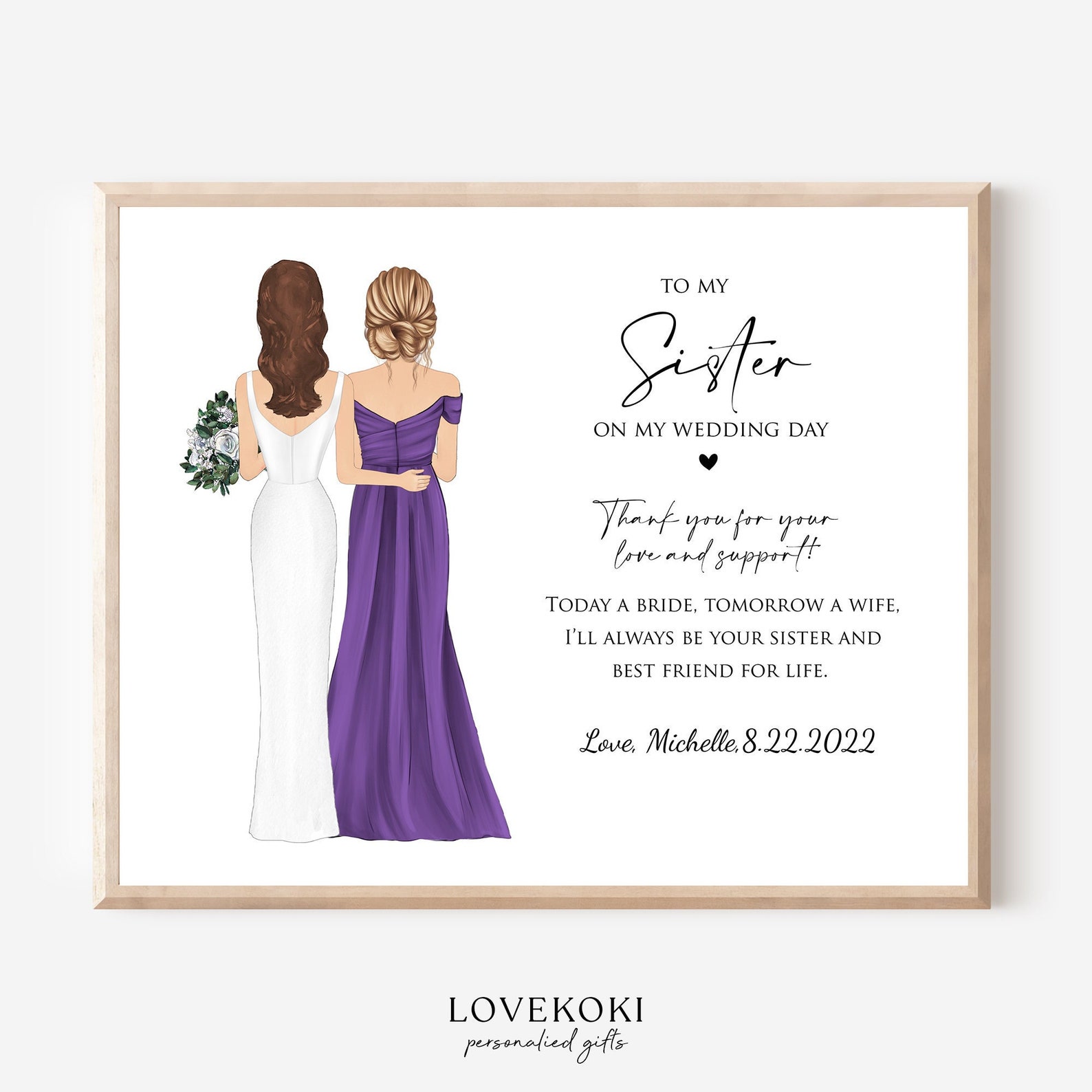 Sister of Bride Wedding Gift From Bride on Wedding Day Custom - Etsy