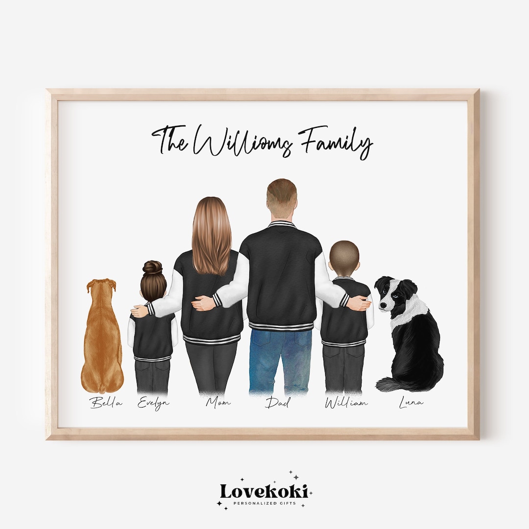 Custom Family Portrait With Pets Standing, Personalized Mothers Day ...
