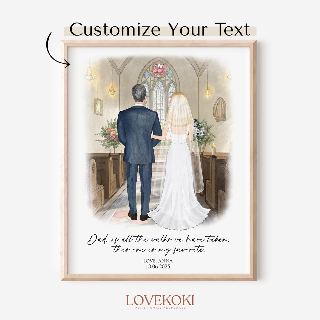 Custom Bride and Dad Wedding Portrait, Father of the Bride Gift ...