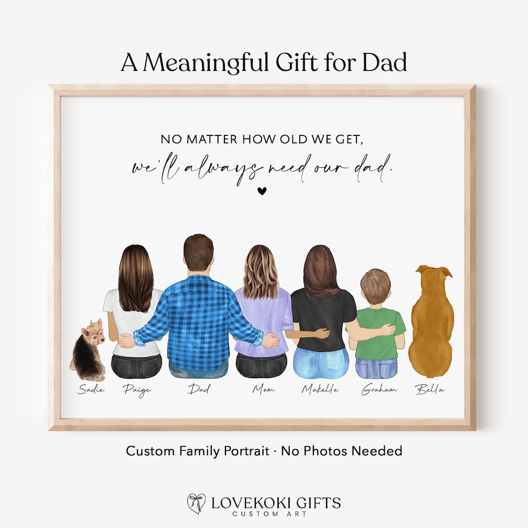 Custom Dad and Children Portrait, Personalized Family Illustration ...