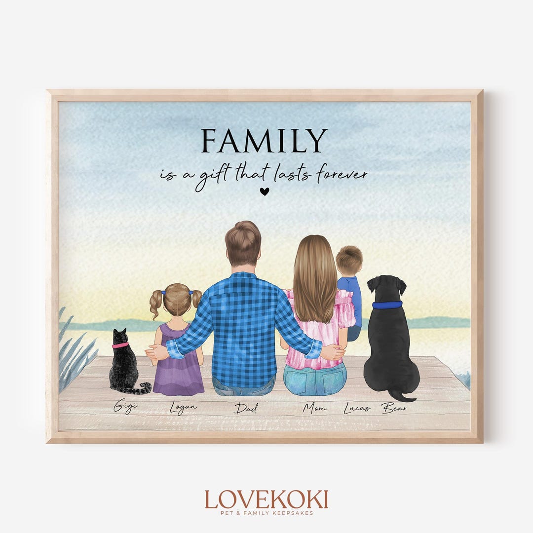 Custom Family Portrait With Pets and Children, Personalized Christmas ...
