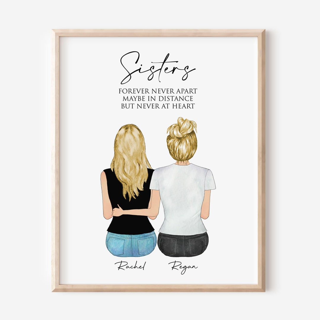 Custom Sister Portrait Wall Art, Personalized Birthday Gift for Sister ...