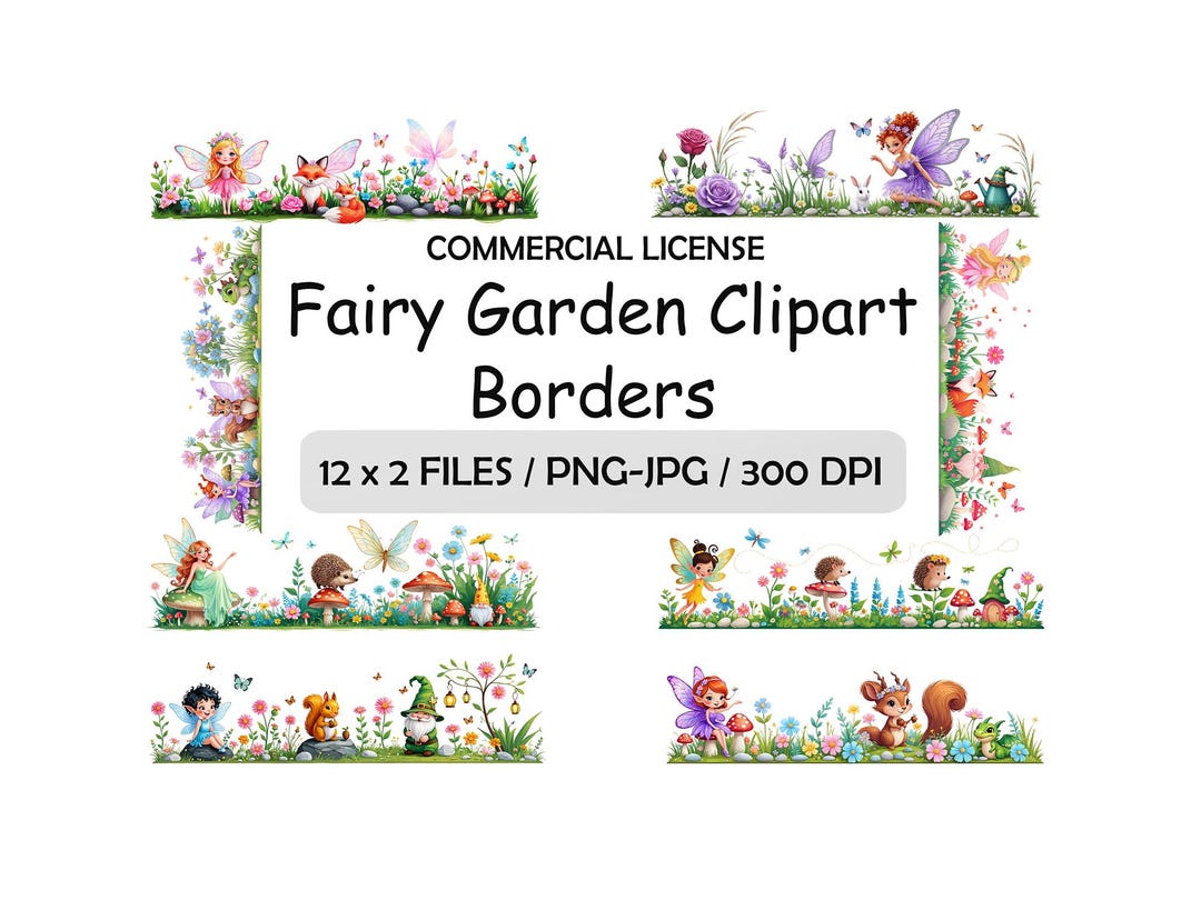 Fairy Garden Border Clipart: Woodland Scene (PNG JPG) - Etsy