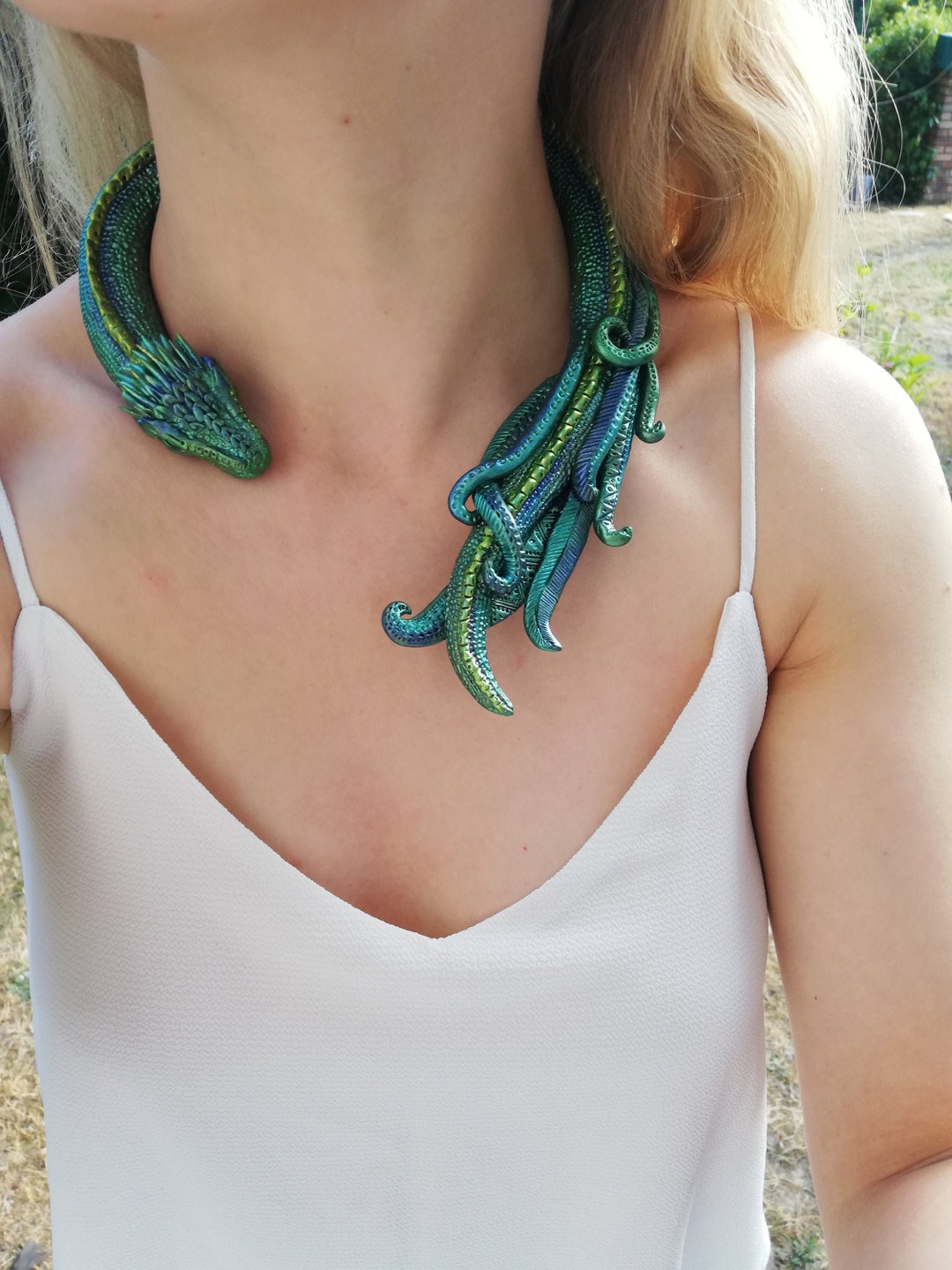 Dragon Choker Necklace / Green Dragon Necklace / Dragon Choker Necklace ...