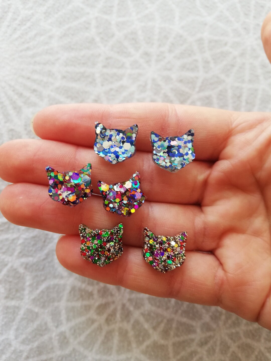 Earceds Glitter Cats / Glitter Cat Ear Studs Earrings - Etsy