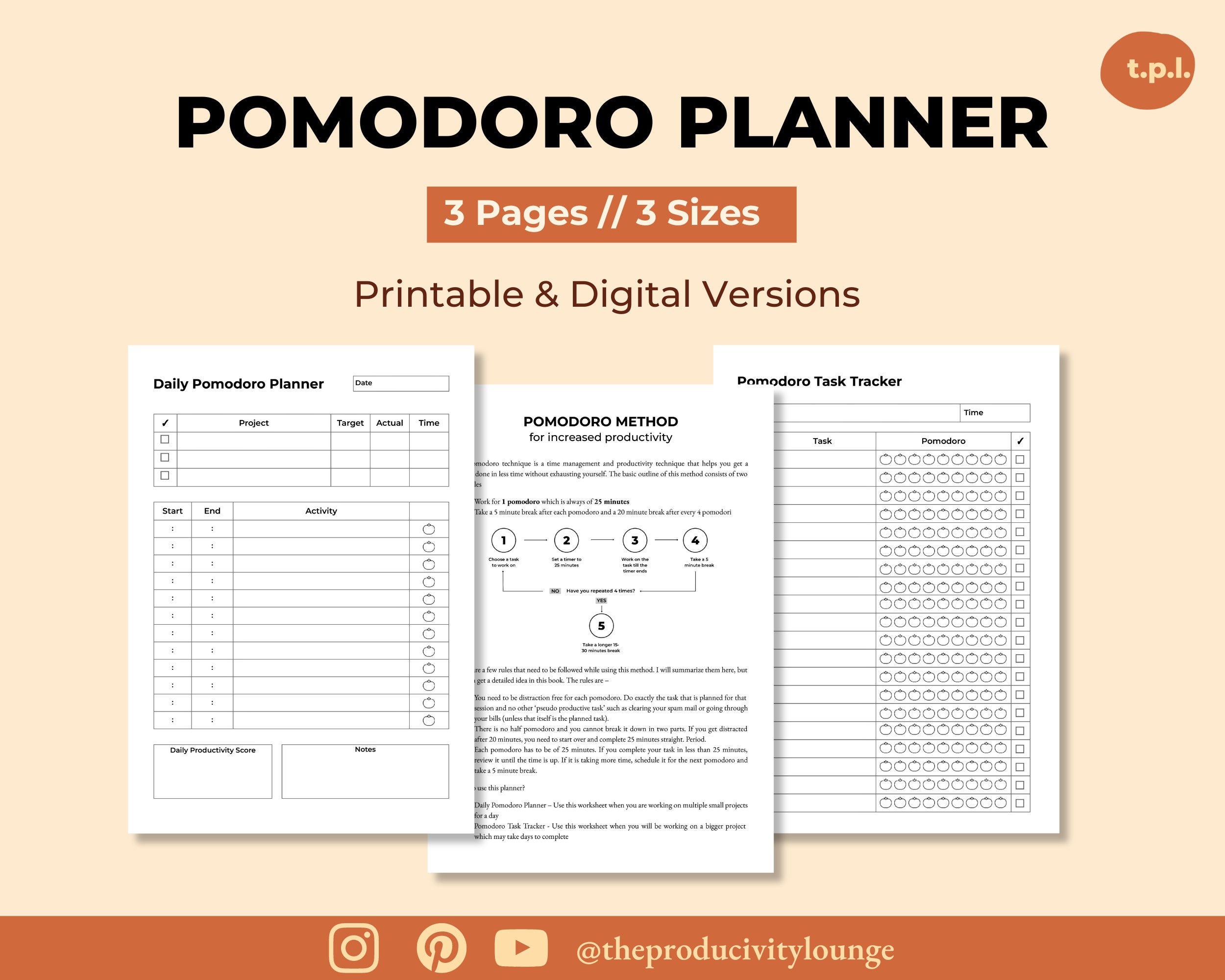 Pomodoro Tracker - Printable and Digital Planner, Time Management ...