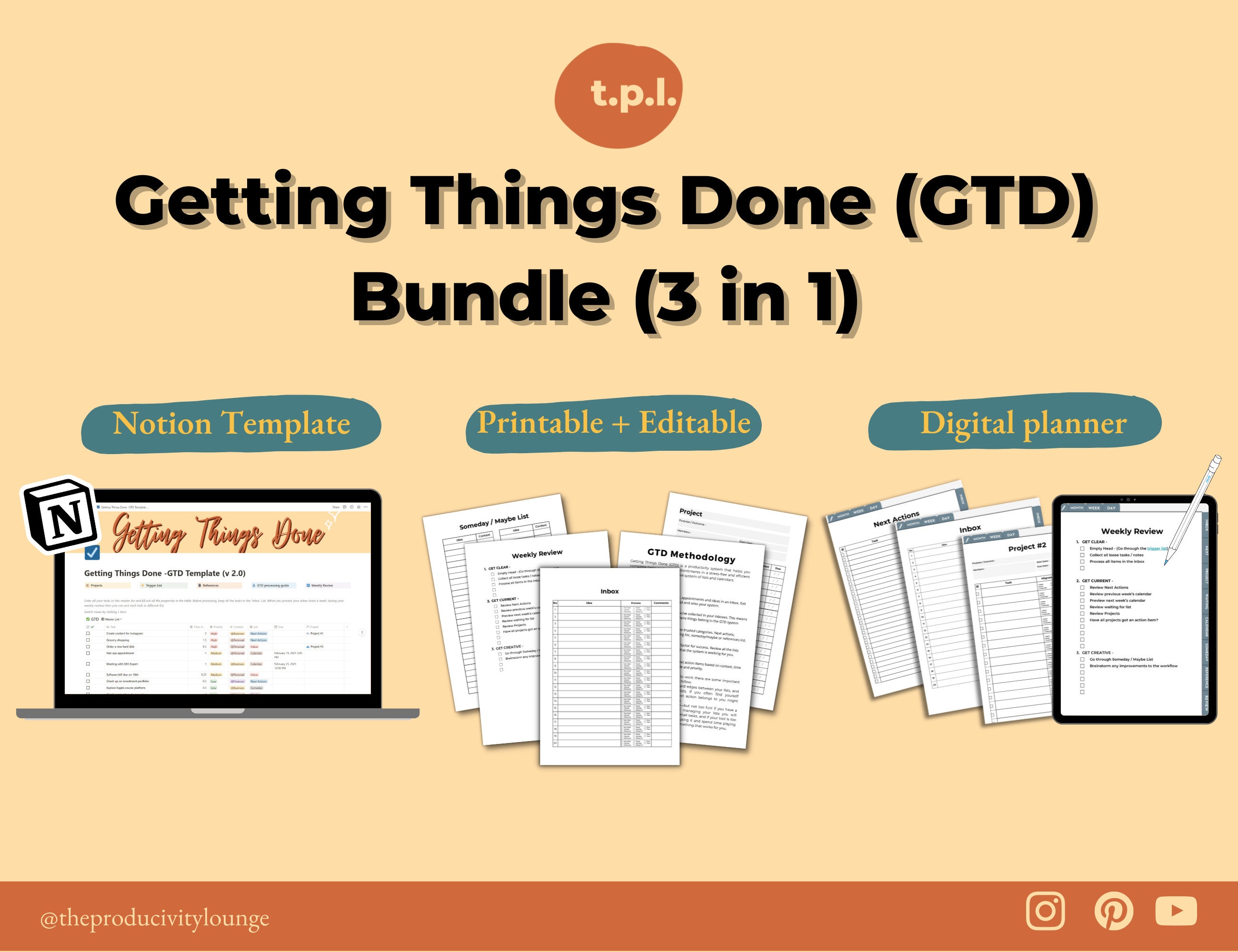 Getting Things Done GTD System Bundle Printable Planner, Digital ...