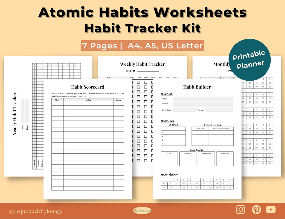 Atomic Habits Worksheet Monthly Weekly Yearly Habit Etsy España