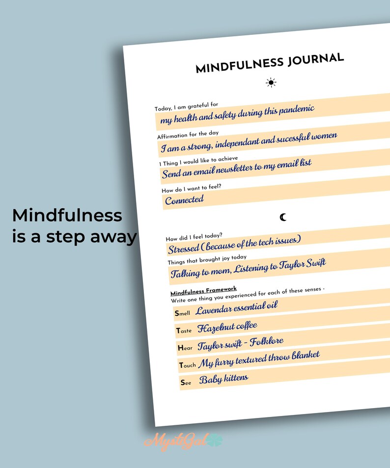 Daily Mindfulness Journal Printable Planner Five Minute | Etsy